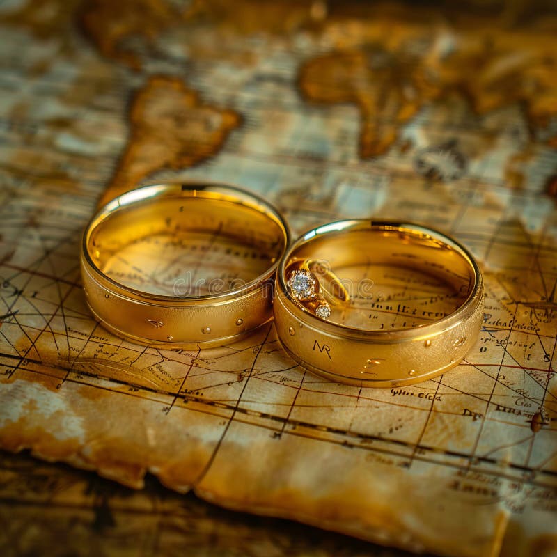 Two Wedding Rings on an Old World Map Stock Photo - Image of wedding ...
