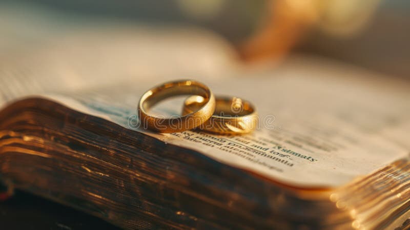 Two Wedding Rings on an Open Book Stock Photo - Image of bond, event ...