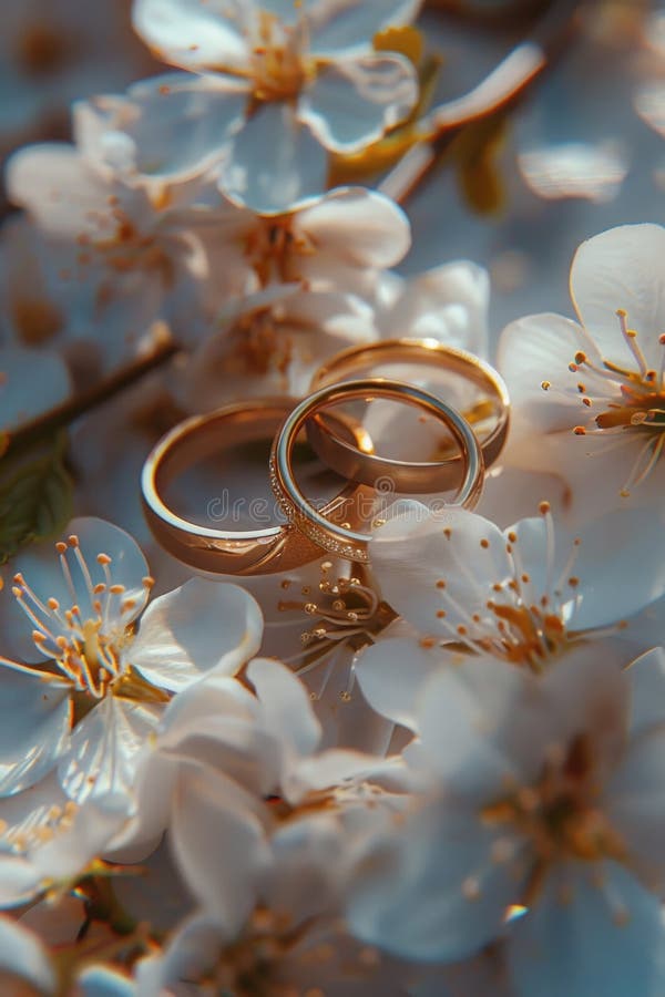 Two Wedding Rings Placed on Top of a Bed of Flowers. Suitable for ...
