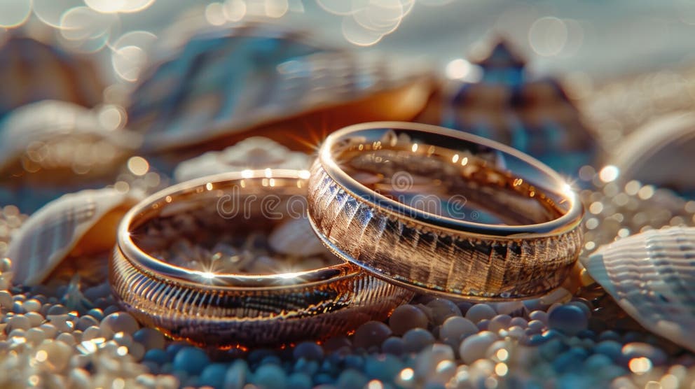 Two Wedding Rings Placed on Top of a Collection of Shells. Suitable for ...