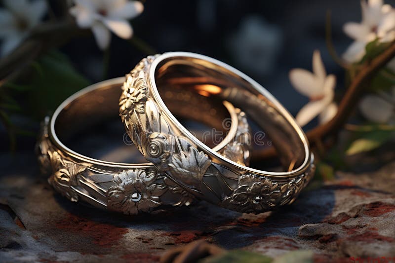 Two Wedding Rings Resting on a Rock Stock Image - Image of traditional ...