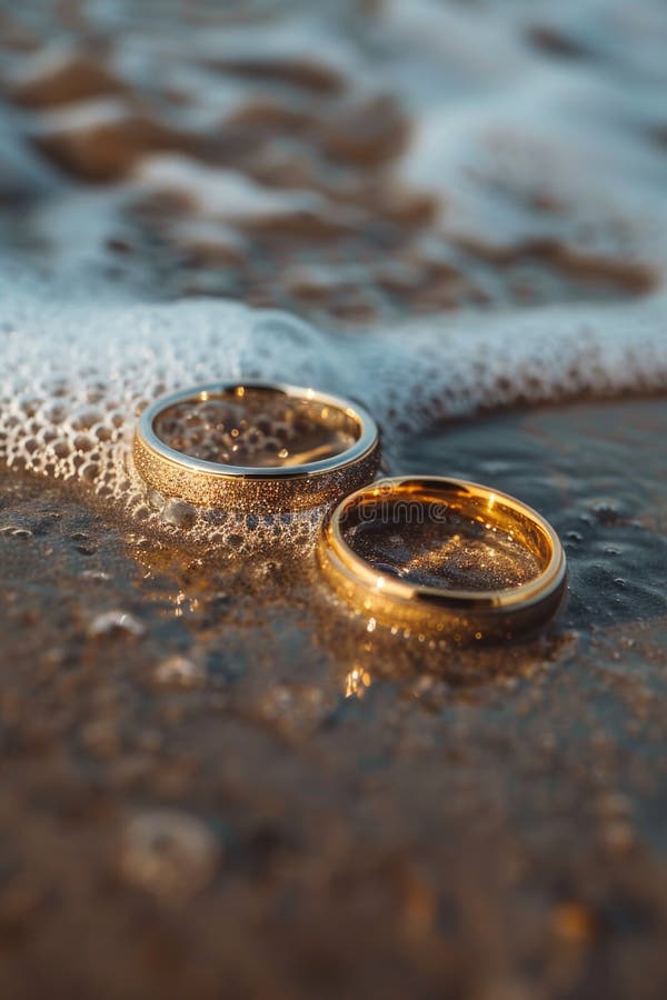 Two Wedding Rings on the Sandy Beach, Perfect for Wedding Themes Stock ...