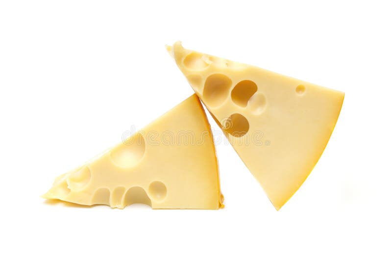 Two Wedges of Big Holes Cheese on White Background Stock Photo - Image ...