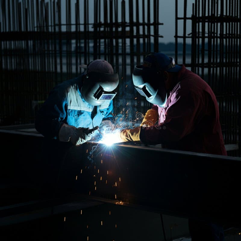 Two Welders in Protective Gear Work on a Construction Site Stock Illustration - Illustration of ...