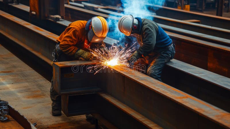 Two Welders Working on a Steel Beam in a Factory Stock Illustration ...