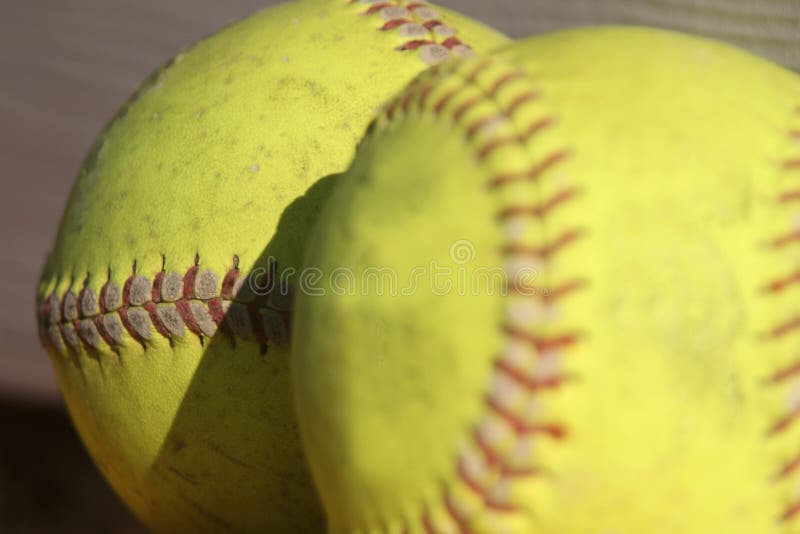 Two Well-Used Softballs Sit Side-by-Side Stock Image - Image of ...