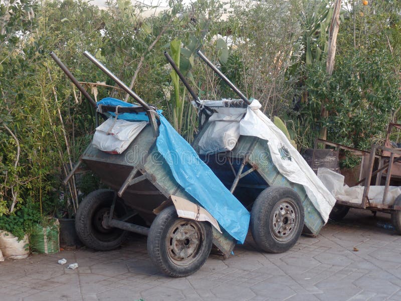 Wheelbarrows Lying Idle on a Street in Marrakech, Morocco Stock Image ...