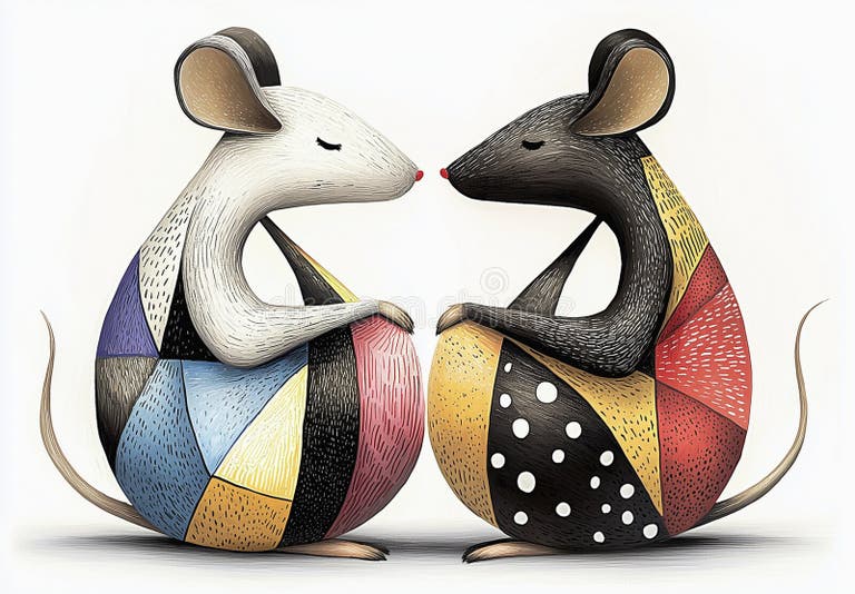 AI Generated. Two Whimsical Mice with Colorful Patterns Facing Each ...