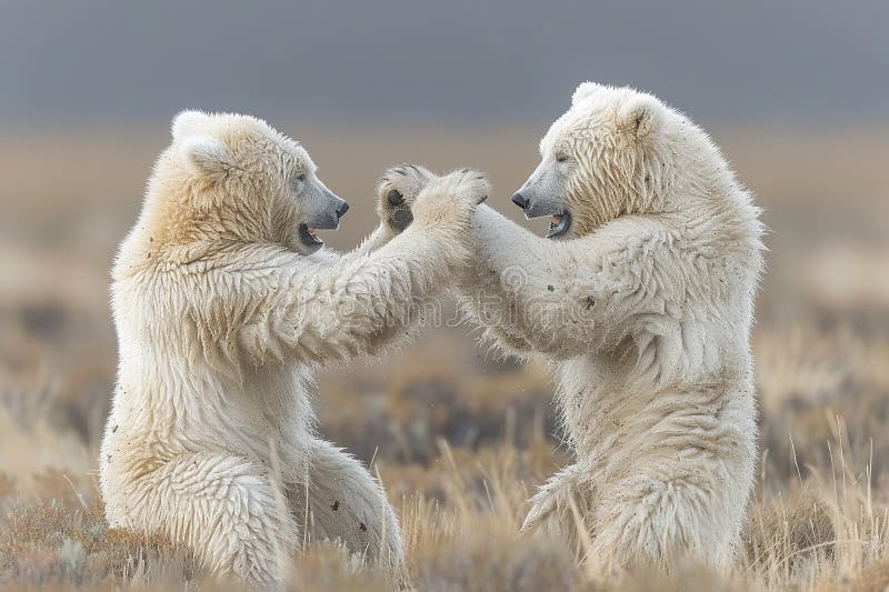 Two White Bears Playing Together. Generative AI Stock Illustration ...