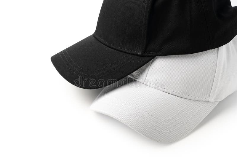 Two White and Black Hats on a White Background Stock Photo - Image of ...