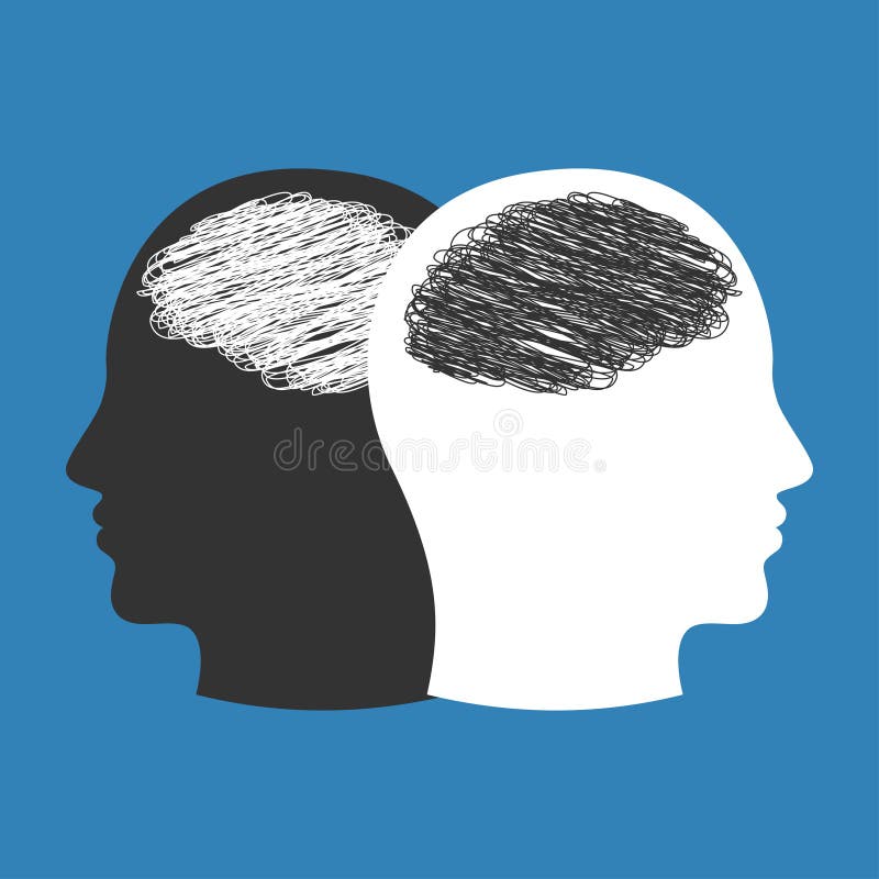 Two White and Black Head Silhouettes Think Differently. Different ...