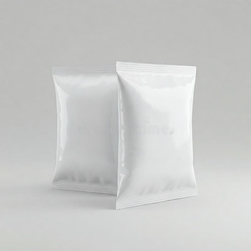 Two White Blank Sachet Packaging Mockups on Minimal Grey Background ...