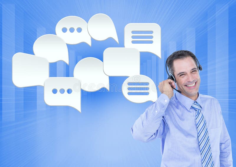 Customer Care Service Man with Chat Bubbles Stock Image - Image of male ...