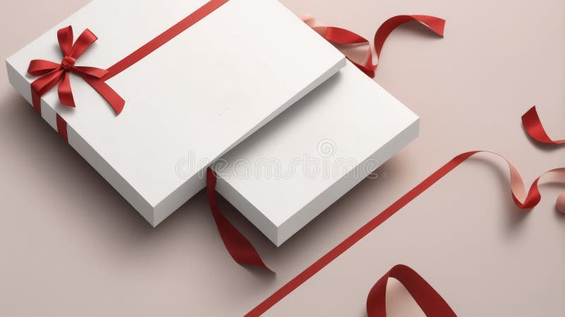 Two White Boxes with Red Ribbon Perfect for a Gift Stock Illustration ...
