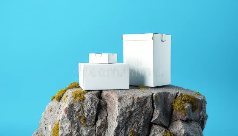Two White Boxes are on a Rock Stock Image - Image of object, delivery ...