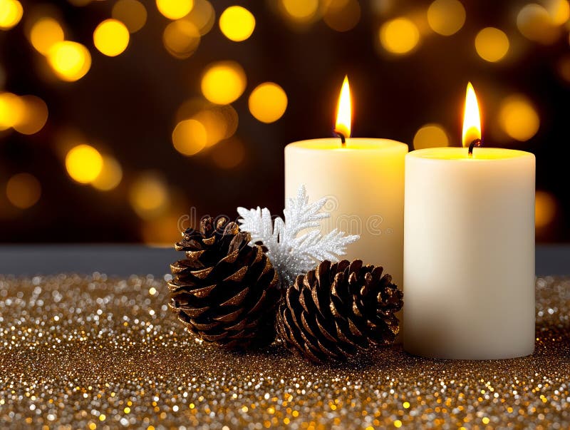 Two White Candles Sitting Next To Each Other on a Table Stock Photo ...