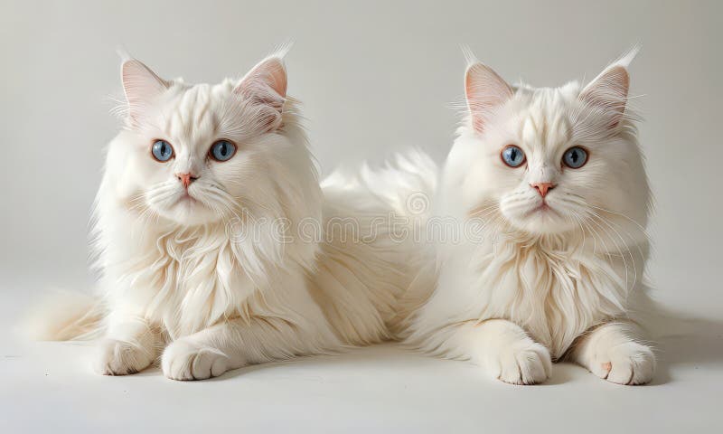 Two White Cats with Blue Eyes Stock Illustration - Illustration of ...