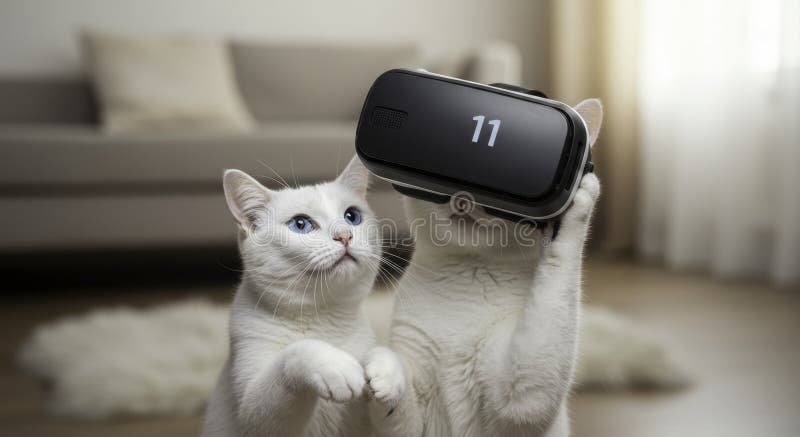 Two White Cats Using Virtual Reality Headset Stock Illustration ...