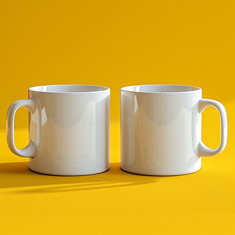 White Mugs on Yellow Background Mockup Stock Image - Image of female ...