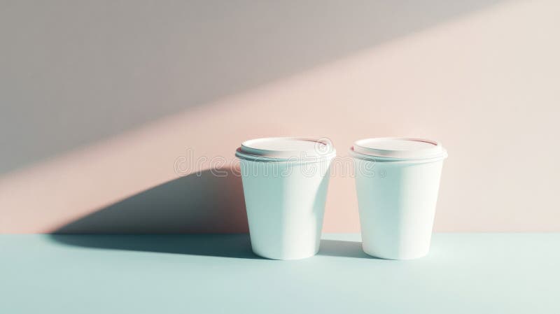Two White Coffee Cups on Pastel Background Stock Illustration ...