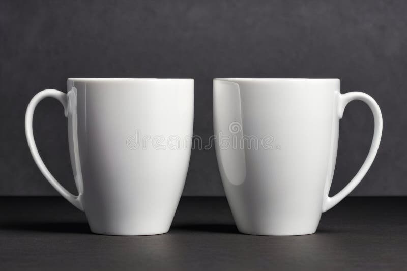 Two White Coffee Cups Sit Side by Side on Table. Generative AI Stock ...