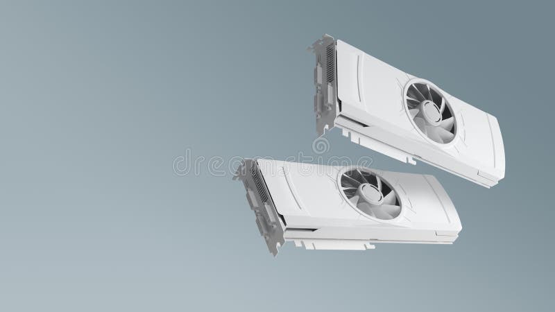 Two White Computer Graphic Video Card on a Grey Blue Studio Background ...