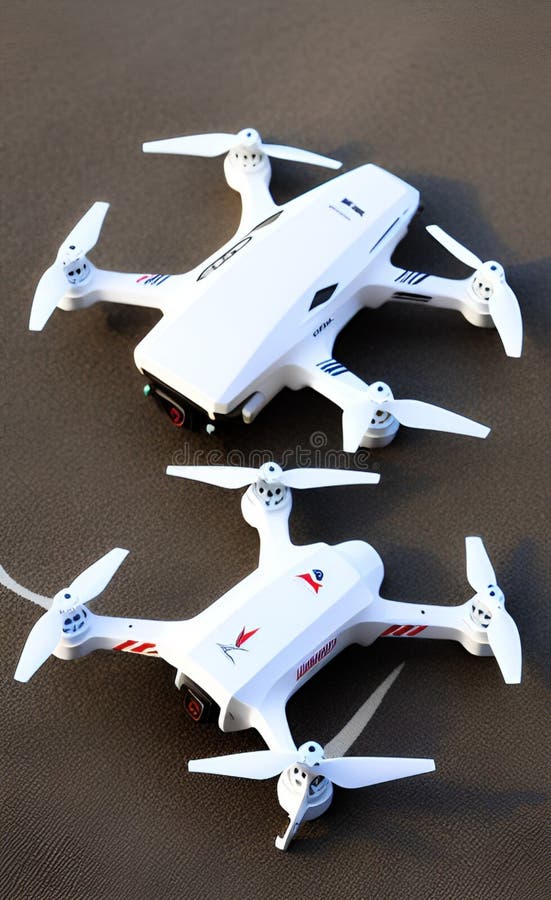 Two White Copter Drones on Dark Background Stock Illustration ...