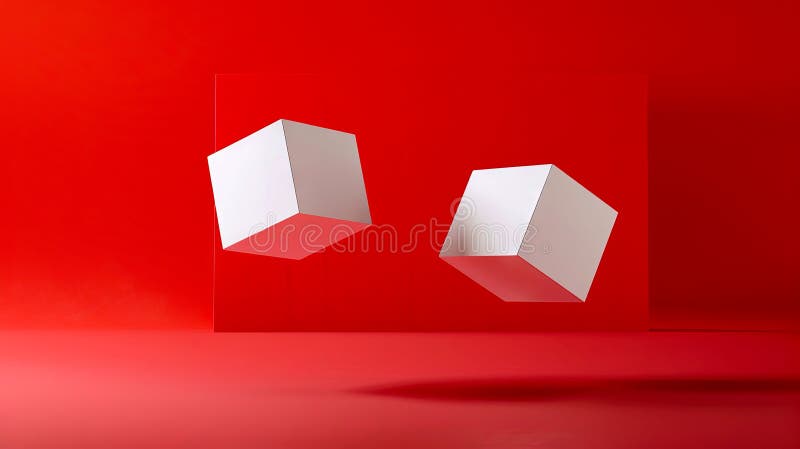 Two White Cubes Floating in the Air on a Red Background Stock Image ...