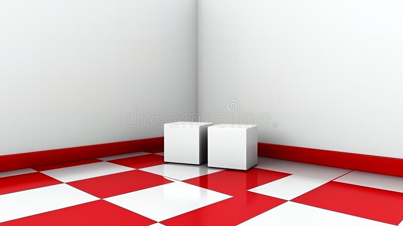 Two White Cubes on Red and White Floor Stock Illustration ...
