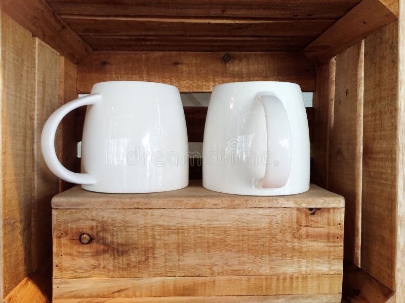 Two White Cup in Wooden Vintage Box Stock Photo - Image of texture ...