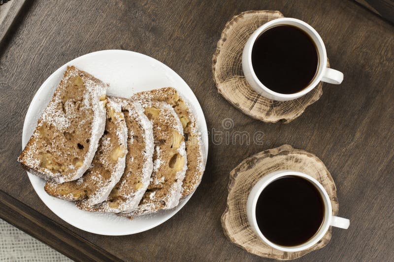 Two White Cups of Coffee on a Wooden Table Tray. Breakfast in Bed Stock ...