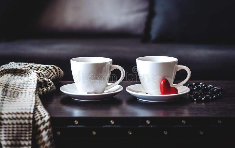 Two White Cups of Morning Coffee on the Table Stock Photo - Image of ...