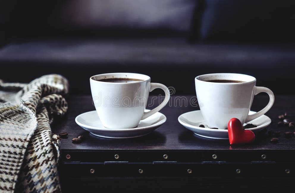 Two White Cups of Morning Coffee on the Table Stock Photo - Image of ...