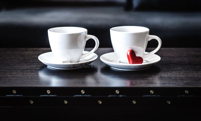 Two White Cups of Morning Coffee on the Table Stock Photo - Image of ...
