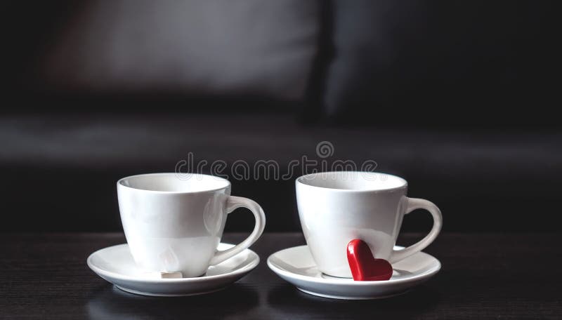 Two White Cups of Morning Coffee on the Table Stock Image - Image of ...