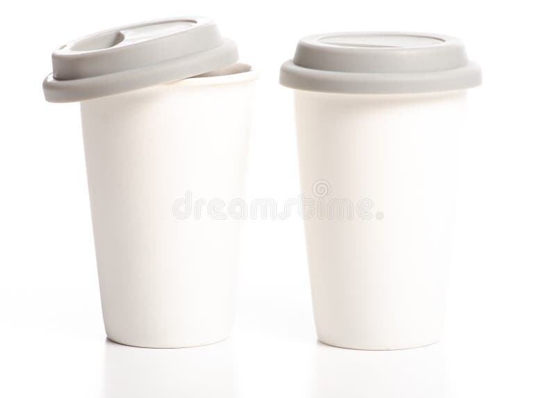 Two White Cups Mug with Gray Lid Stock Image - Image of container ...