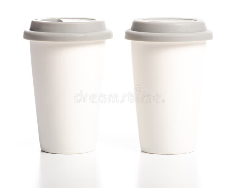 Two White Cups Mug with Gray Lid Stock Photo - Image of human, copy ...
