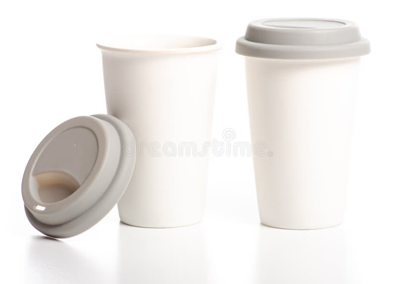 Two White Cups Mug with Gray Lid Stock Image - Image of breakfast, copy ...