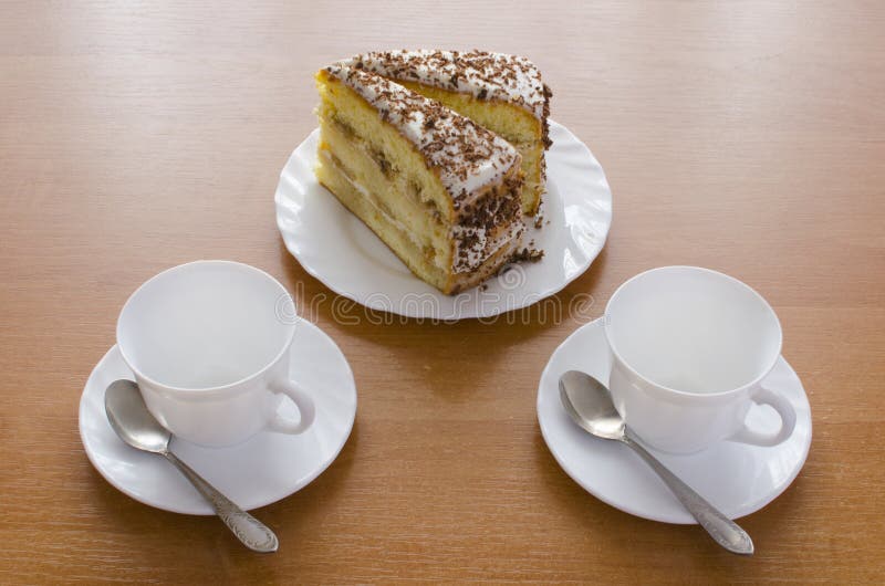Two White Cups of Tea and Cake Stock Image - Image of traditional ...