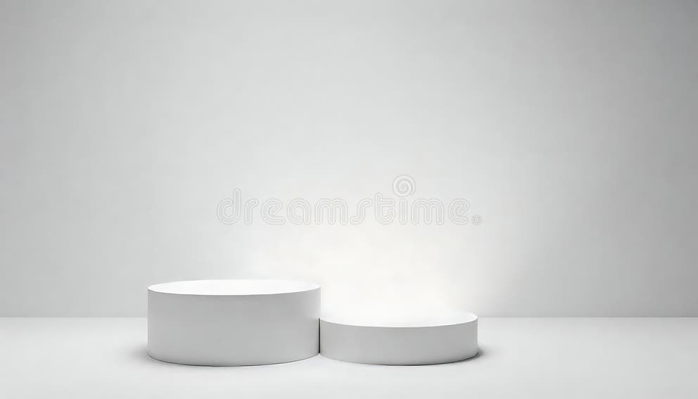 Two White Cylindrical Platforms Against a Bright White Backdrop Create ...
