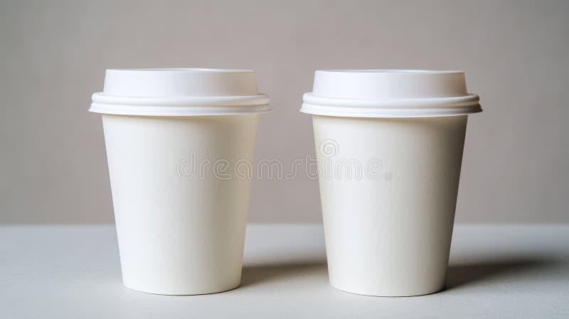 Two White Disposable Coffee Cups Neutral Background Stock Photos - Free ...