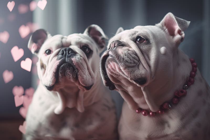 Two White Dogs with Red Collars Sitting Next To Each Other Stock ...