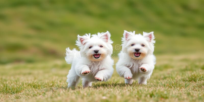 Two White Dogs Running Towards the Camera Stock Illustration ...