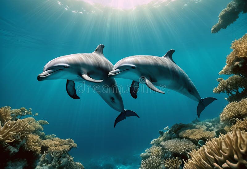 Two White Dolphins Jumping Out of the Water Stock Illustration ...