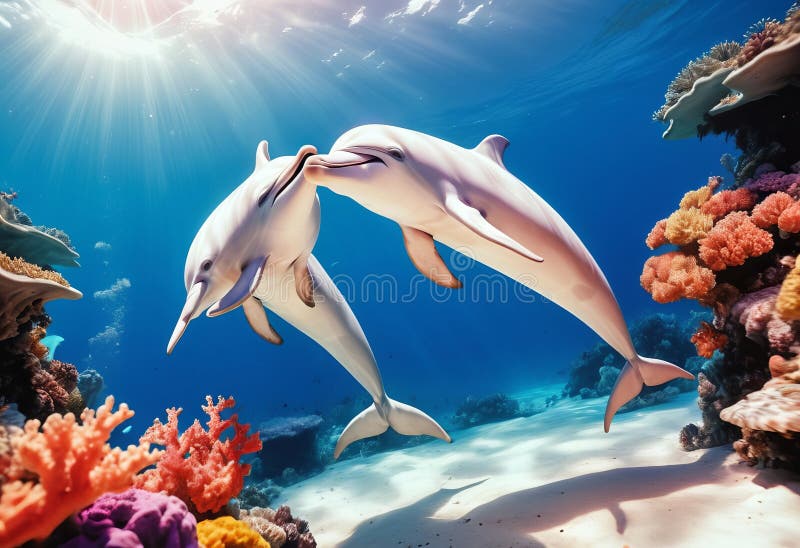 Two White Dolphins Jumping Out of the Water Stock Illustration ...