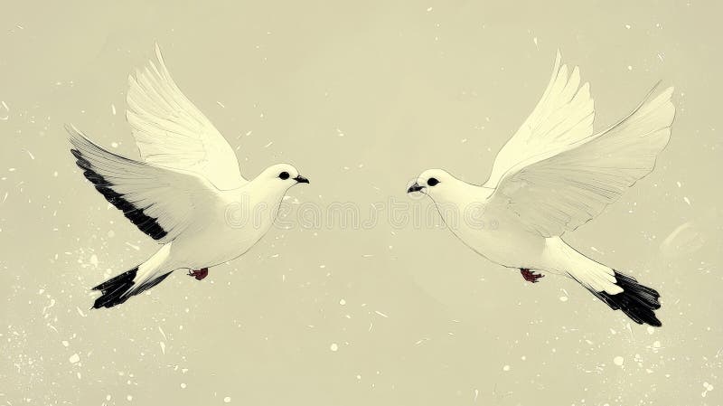 Two White Doves in Flight Against a Soft Textured Background with ...