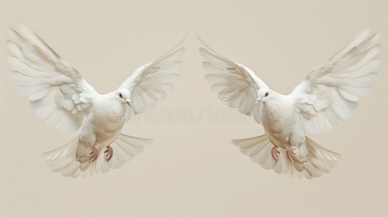 Two White Doves Flying through the Air, Peaceful Scene Stock Photo ...
