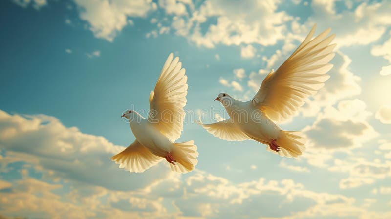 Two White Doves Flying in the Sky Stock Illustration - Illustration of ...