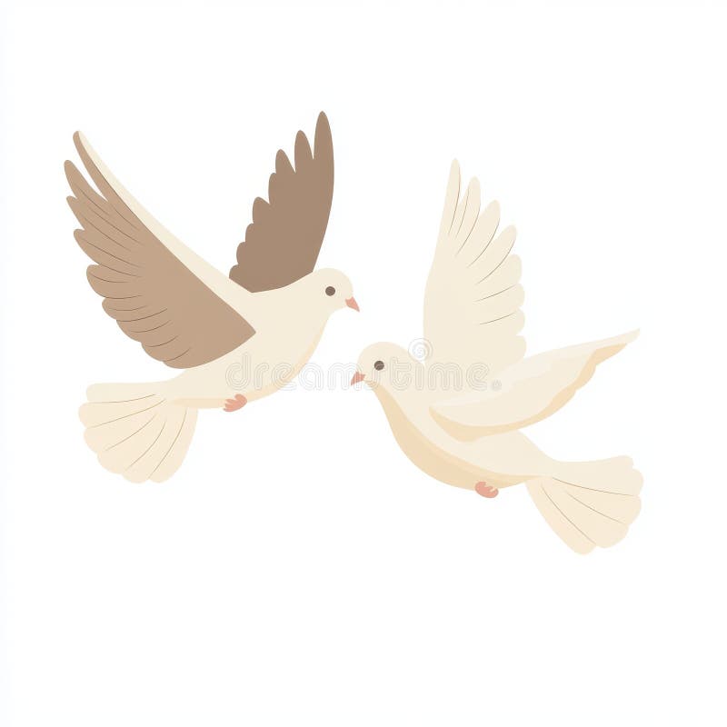 Two White Doves Flying, Symbols of Harmony and Love Stock Illustration ...