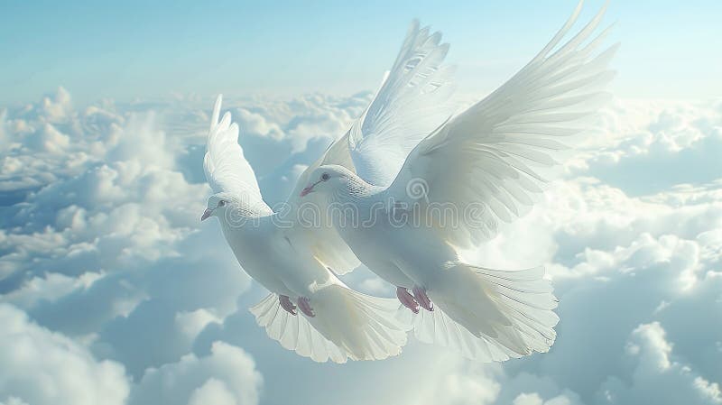 Two White Doves Soaring through the Clouds Stock Illustration ...